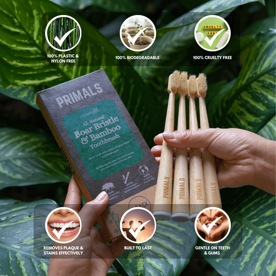 PRIMALS Boar Bristle & Bamboo Toothbrush (4 Pack) – Primals
